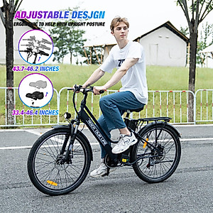 RCB Electric Bike, 500W Electric Bike for Adults, 26" Ebike Adult Electric Bicycles, 55Miles 20MPH Commuting Electric Mountain Bike, 36V 472Wh Battery, 7-Speed, 26" Tires and Front Fork Suspension