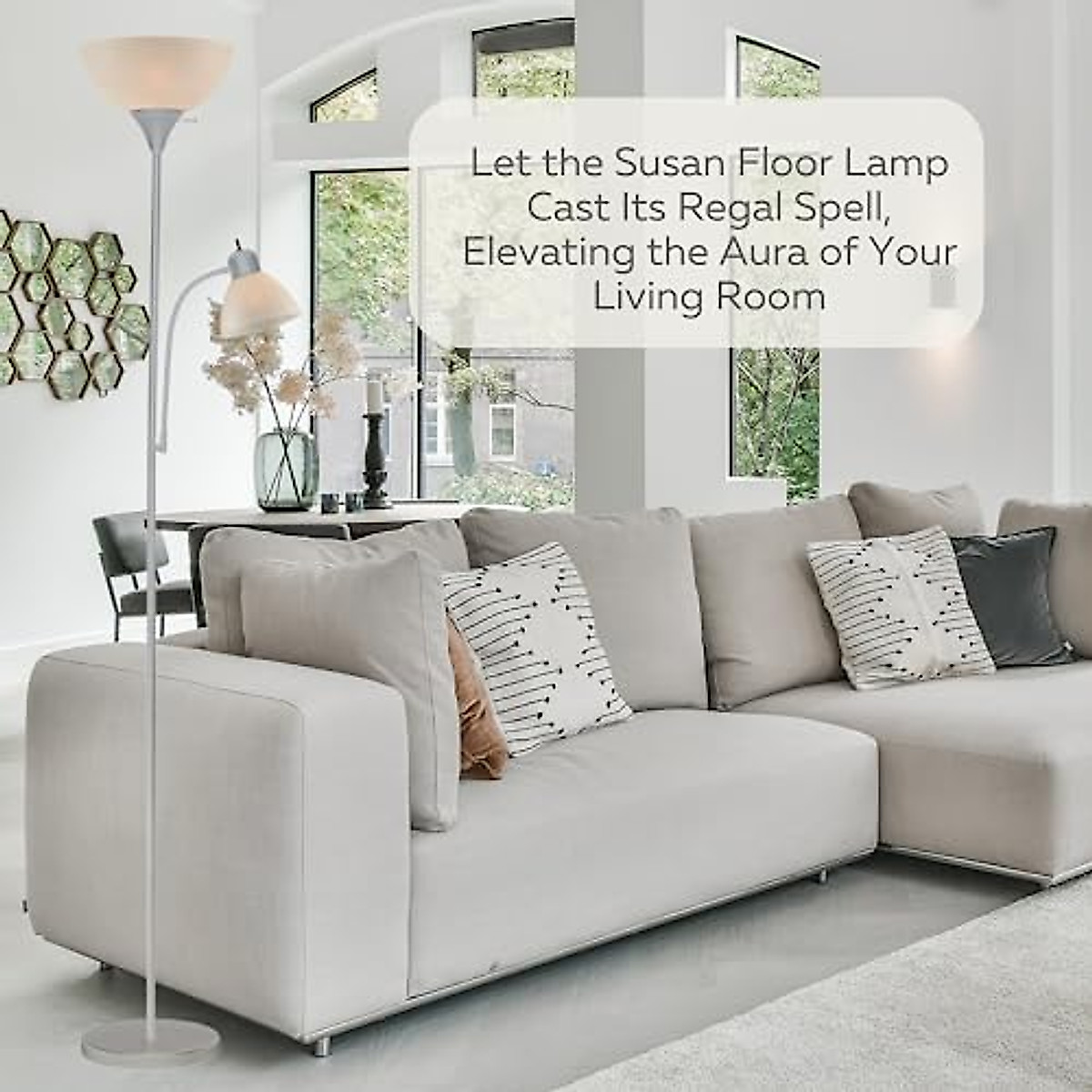 Adjustable Silver Floor Lamp with Reading Light By Light Accents - Susan Modern Standing Lamp For Living Room/Office Lamp 72" Tall - 150-watt With Side Reading Light Corner Lamp (Silver)