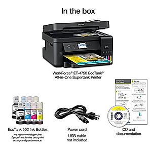 Epson WorkForce ET-4750 EcoTank Wireless Color All-in-One Supertank Printer with Scanner, Copier, Fax and Ethernet