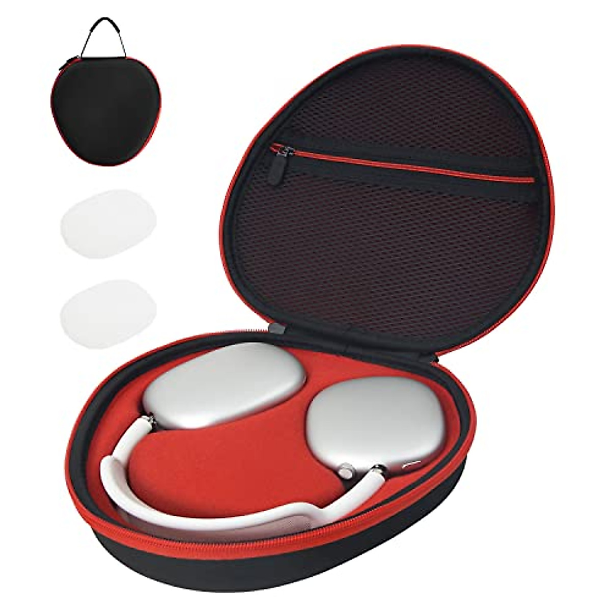 AirPods Max Case Hard Carrying Case for New AirPods Max Portable Storage Bag with Mesh Pocket for AirPods Max Accessories (Black + Red)