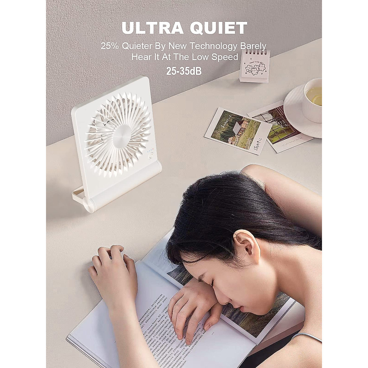 Tevelecin Small Desk Fan, 2000mAh Rechargeable USB Fan Battery Operated,Ultra Quiet, Strong Wind, 3 Speeds Travel Fan