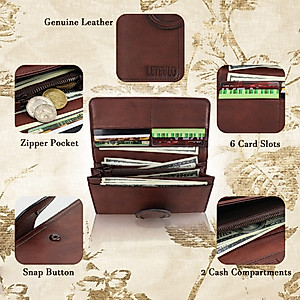 LETEULO Womens Wallet Leather Card Holder Designer Clutch Wallet Purse with Zipper Pocket (Coffee)