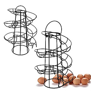 homozy Modern Spiral Egg Skelter Holder Wire Rack Up to 24 Eggs Free Standing - Black, 18x30.5cm