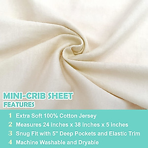 American Baby Company 100% Natural Supreme Cotton Jersey Knit Fitted Portable/Mini-Crib Sheet, Ecru, Soft Breathable, for Boys and Girls