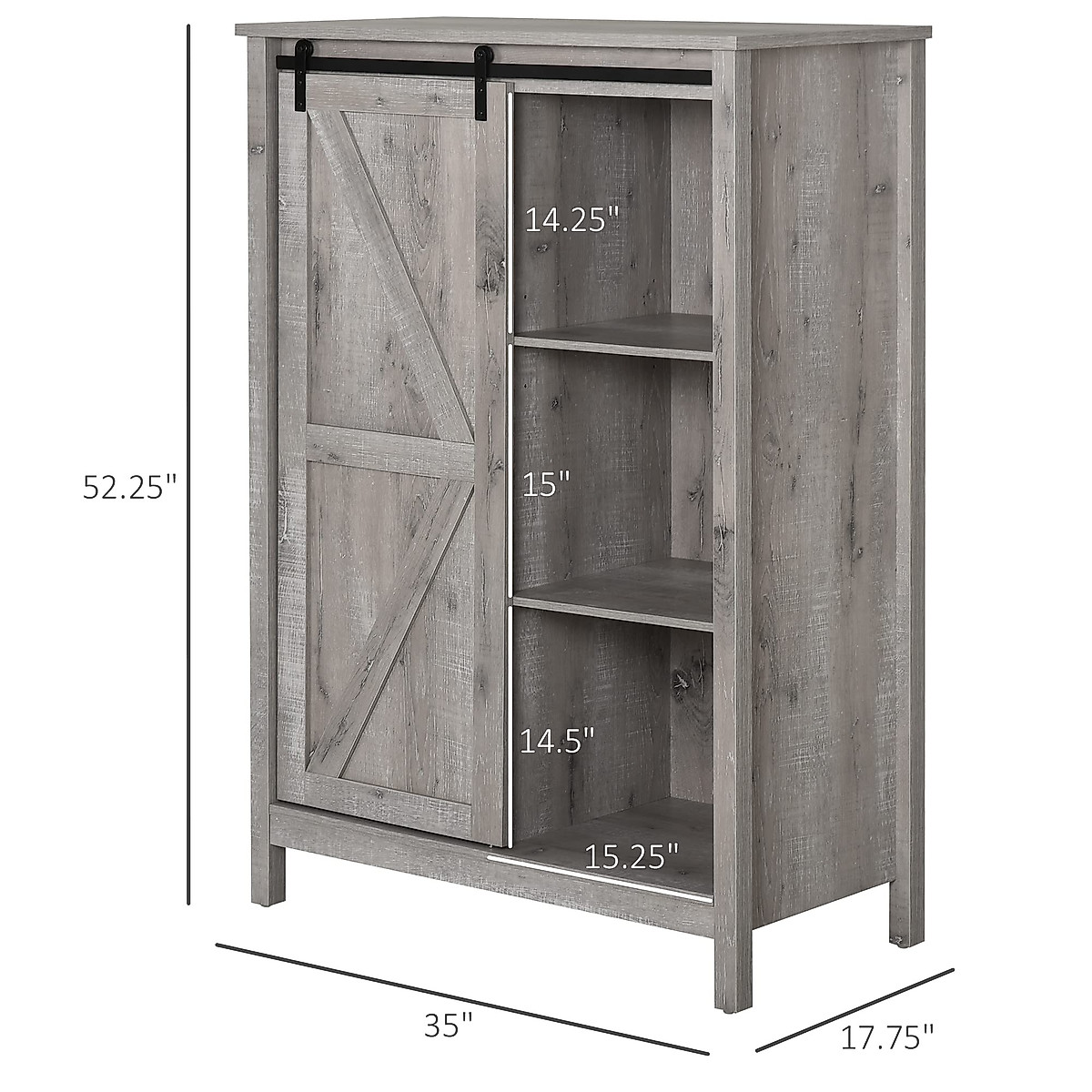HOMCOM Farmhouse Accent Cabinet, Kitchen Cupboard Storage Cabinet with Barn Door and Adjustable Shelf, Gray Oak