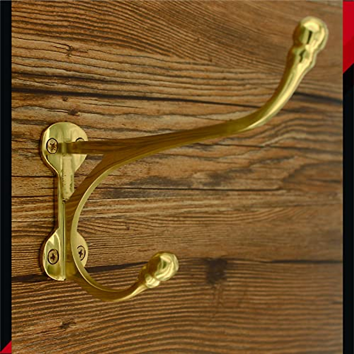 ZhongWang Hardware HB003 Bright Brass Coat & Hat Big Double Hooks/Abrigo y Sombrero de latón Brillante ganchos dobles Grandes