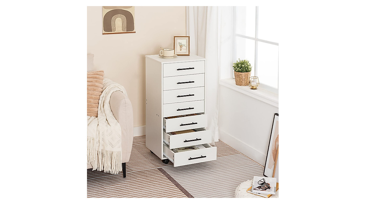 HOOBRO 7-Drawer White Storage Cabinet for Home & Office