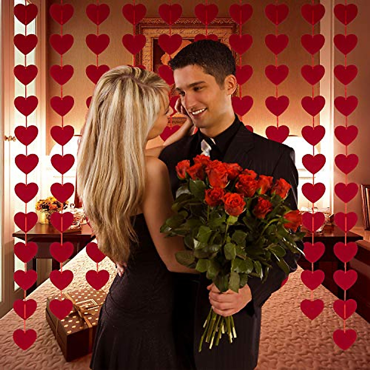 Valentines Day Decorations - 80 PCS Red Felt Garland Hanging String Hearts - NO DIY - Valentines Day Decor for Home Office Wedding Anniversary Birthday Party