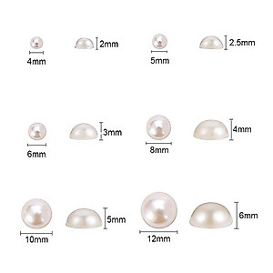 PH PandaHall Craft Pearls Flatback, 690pcs Half Round Pearl Beads 6 Sizes Pearl Cabochon Faux Pearl Beads for DIY Scrapbook Phone Case Wedding Decor Hair Accessory Nail Art, Beige, 4/5/6/8/10/12mm