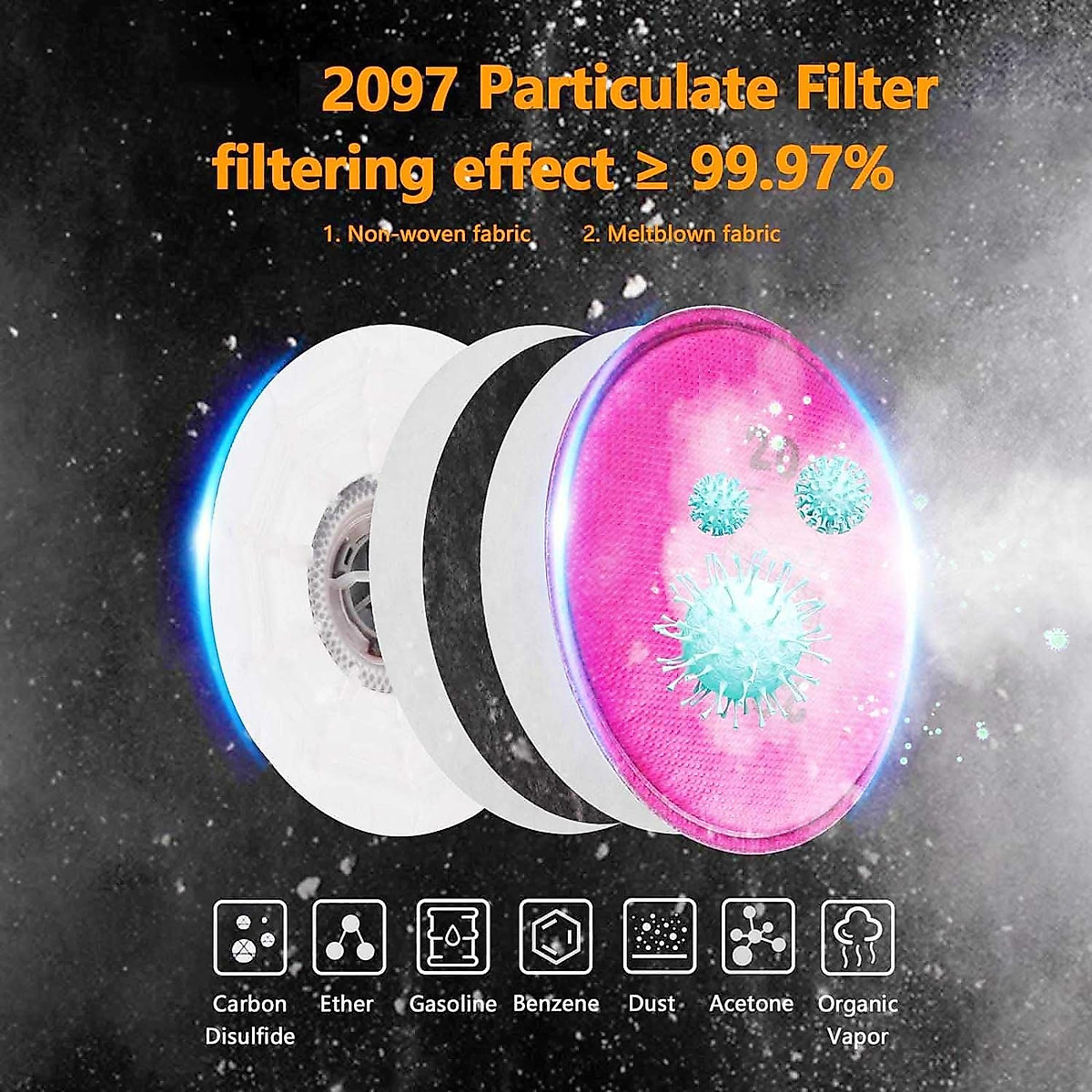 WAKYFLX Full Face Respirator Mask: 6800 Gas mask Respirator Mask with Filters 60921 & 2097 - Dust Mask Anti Fog Against Organic Vapor Fumes Gases for Spray Paint Chemicals Epoxy Resin Welding Sanding