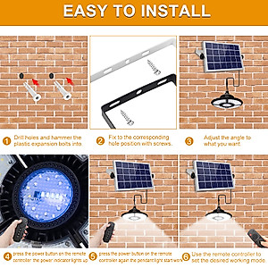 ChunHee Solar Pendant Light Outdoor Indoor, Solar Powered Shed Light with Adjustable Panel,IP65 Waterproof Solar Motion Sensor Lights with Remote Control,for Garden, Garage,Patio,Yard