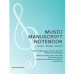 Music Manuscript Notebook – 12 staves: Composition Notebook For Kids |Manuscript Paper With 12 Staves For Beginners and Intermediate |Gift For Musical ... Musician, Music Producer, writer supplies|