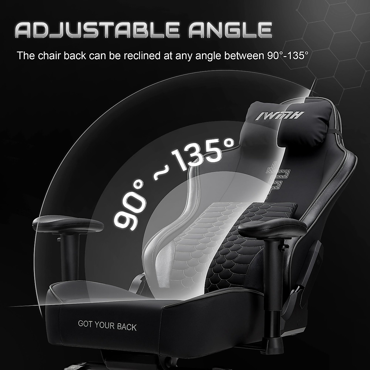 IWMH Gaming Chair Office Chair with Ergonomic Lumbar Support, High Back Executive Computer Chair, Swivel Rolling Desk Chair for Adults Teens with Headrest, 450LBS, Black