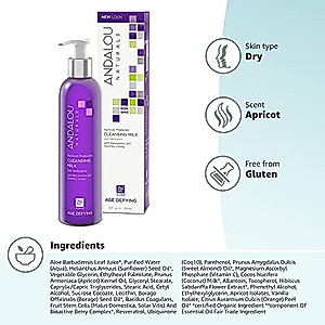Andalou Naturals Probiotic Cleansing Milk, Apricot Facial Cleanser for Dry, Dehydrated Skin, Gentle Makeup Remover, Hydrating Anti Aging Face Wash, Cruelty Free, 6 Fl Oz