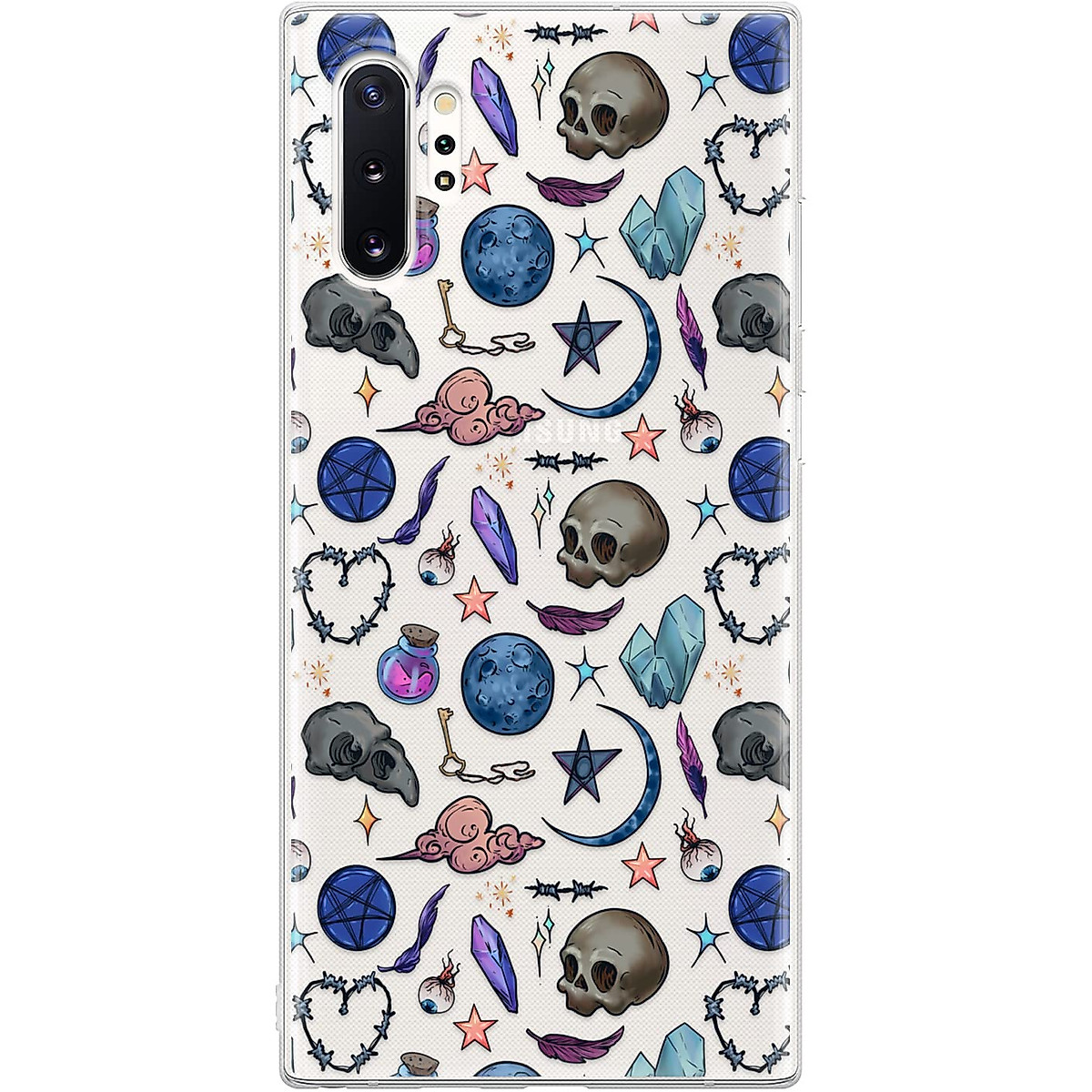 TPU Phone Case Compatible with Samsung A72 A71 5G A70 A51 A50 A32 A21 A11 A12 A13 A14 A01 Goth Barbed Wire Creepy Full Moon Silicone Shockproof Protective Print Clear Soft Occult Durable Skull