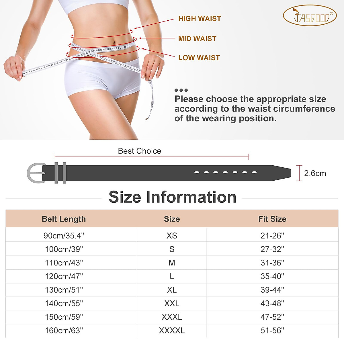 JASGOOD 2 Pack Women Leather Belt for Jeans Fashion Ladies Belts for Pants Dresses With Gold Buckle