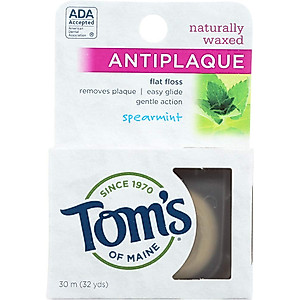 Tom's of Maine Natural Waxed Antiplaque Flat Floss, Spearmint, 32-Yards, Pack of 2