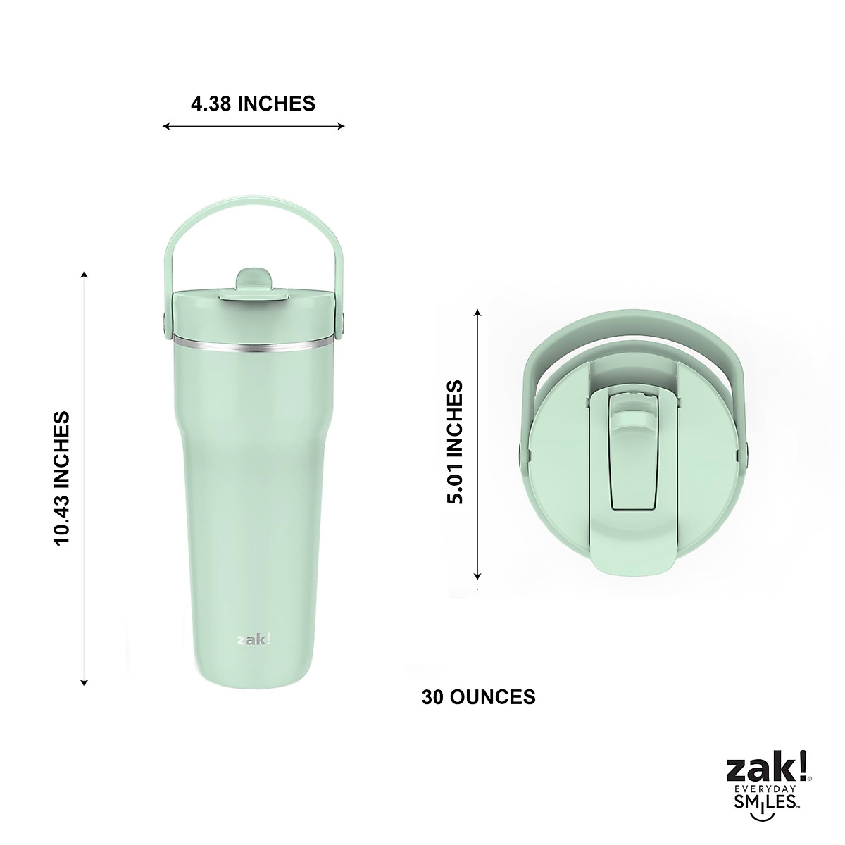 Zak Designs Harmony 2-in-1 Coffee Tumbler for Travel or At Home, 30oz Recycled Stainless Steel is Leak-Proof When Closed and Vacuum Insulated with Handle (Icicle Mint Green)