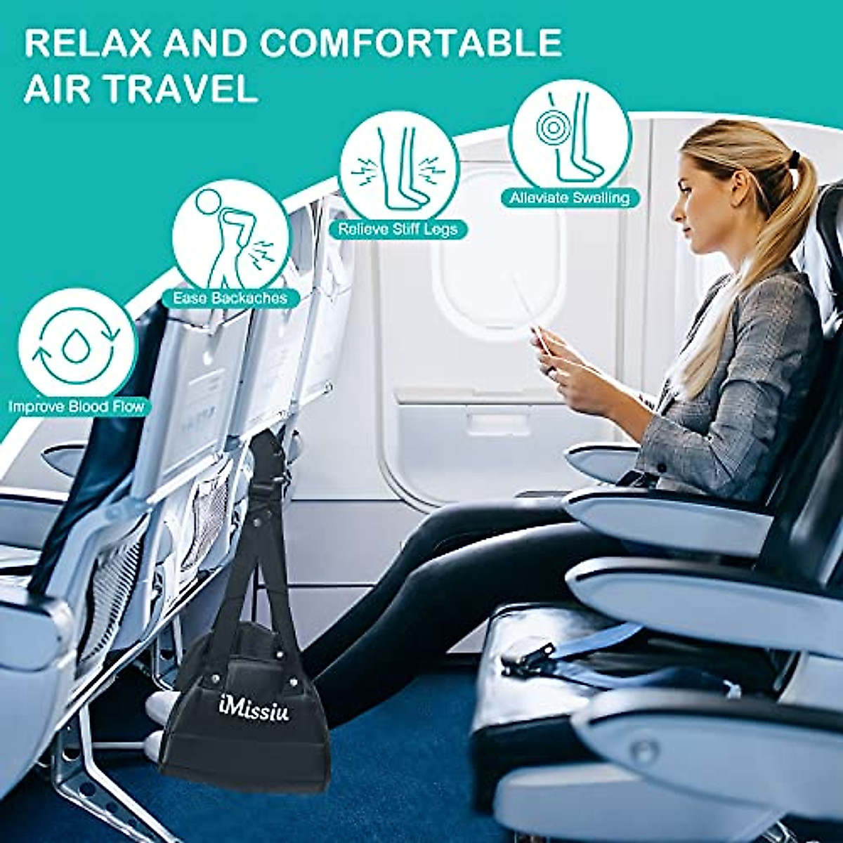 Airplane Foot Hammock | Adjustable Travel Footrest with Memory Foam | Portable Footrest Under Desk for Work Or Travel Relaxation | Comfortable Flight Carry-on Foot Rest - Black