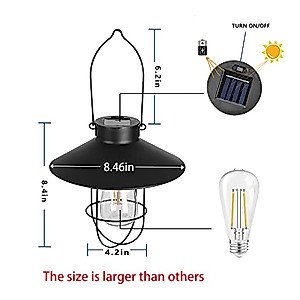 pearlstar Solar Lantern Outdoor Hanging Light Metal Solar Lamp with Warm White Edison Bulb Design for Garden Yard Patio Proch Decor(Black)