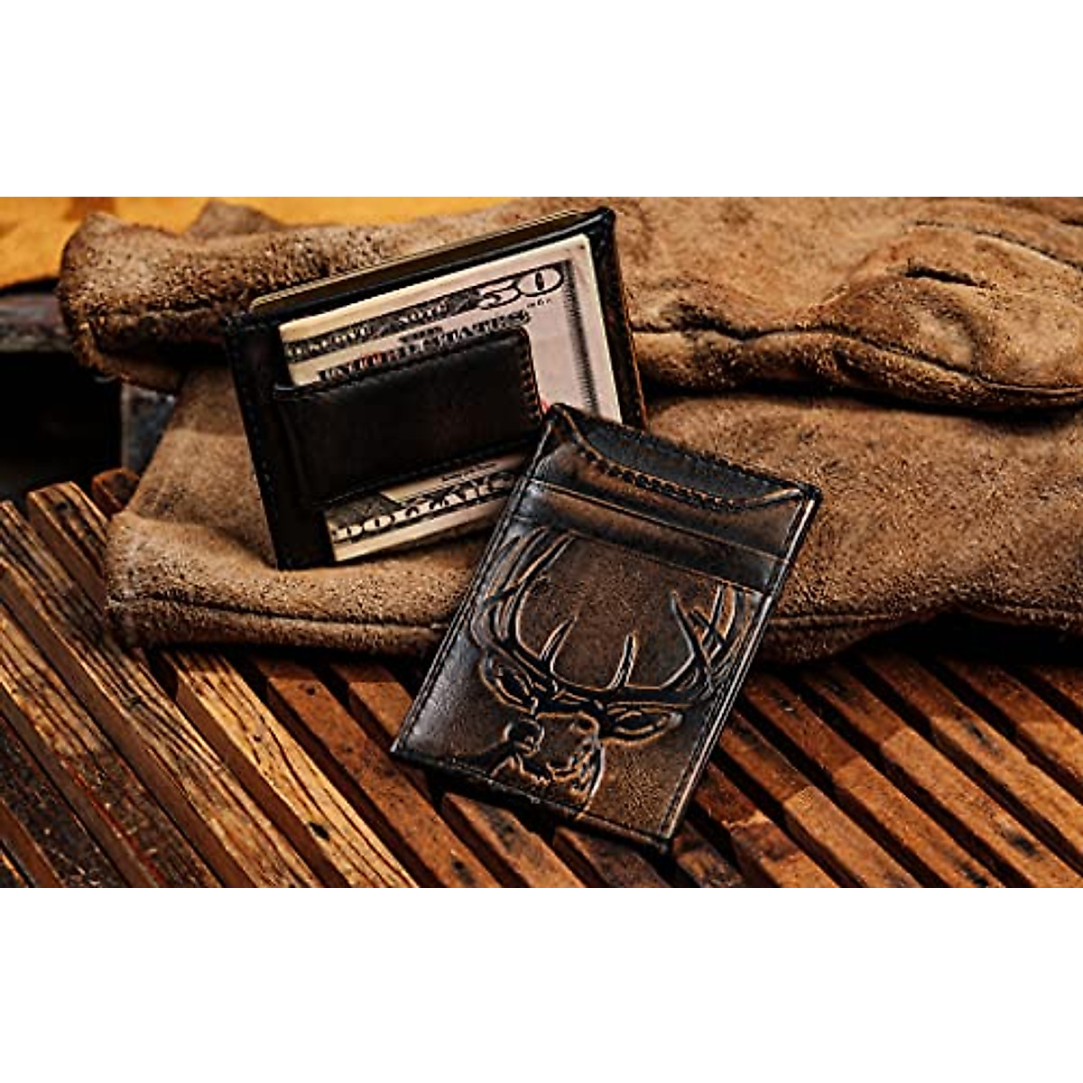 House of Jack Co. Deer Money Clip Wallet | Slim Card Holder | Super Strong Magnet Men's Wallet | Front Pocket Wallet (Deer)