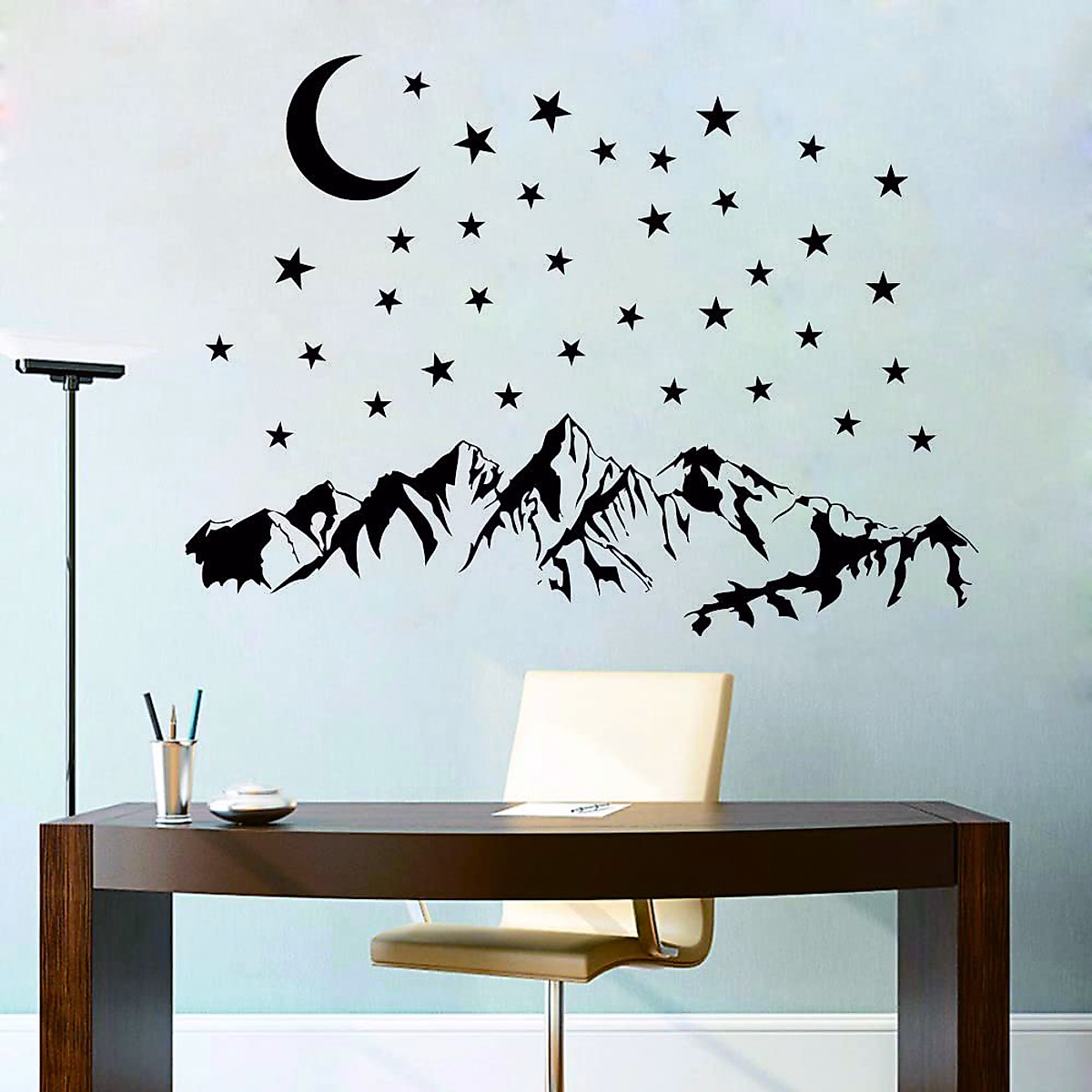 ANFRJJI Mystery Mountain Decal Hill Silhouette Art Vinyl Wall Sticker with Cute Moon and Stars Wall Art Murals for Living Room and Bedroom Effect Size : 45"x32"inch (Black-jwh316-Mountain)