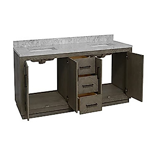 Kitchen Bath Collection Peyton 72-inch Double Bathroom Vanity (Carrara/Gray Oak): Includes Gray Oak Cabinet with Stunning Carrara Marble Countertop and White Ceramic Sinks