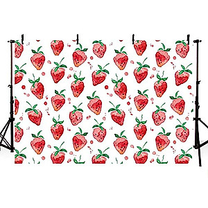 MEHOFOND Strawberry Photo Backdrop Pink Watercolor Baby Shower Birthday Party Decorations Supplies for Girls Photography Background Wall Paper Banner Dessert Table Studio Photo Props Vinyl 7x5ft