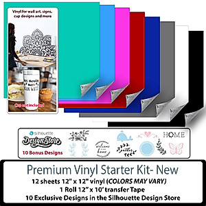 Silhouette Cameo 4 Black Bundle with Vinyl Starter Kit, Heat Transfer Starter Kit, 2 Autoblade-2, CrafterCuts Vinyl Tool Kit, 120 Designs, and Access to Ebooks, Tutorials, Classes.