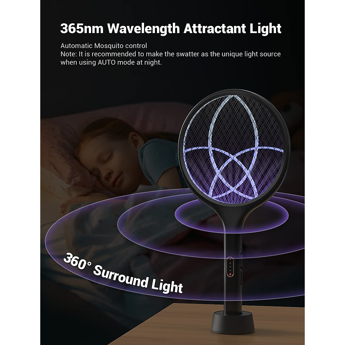 YISSVIC Electric Fly Swatter 4000V Bug Zapper Racket Dual Modes Mosquito Killer with Purple Mosquito Light Rechargeable for Indoor Home Office Backyard Patio Camping