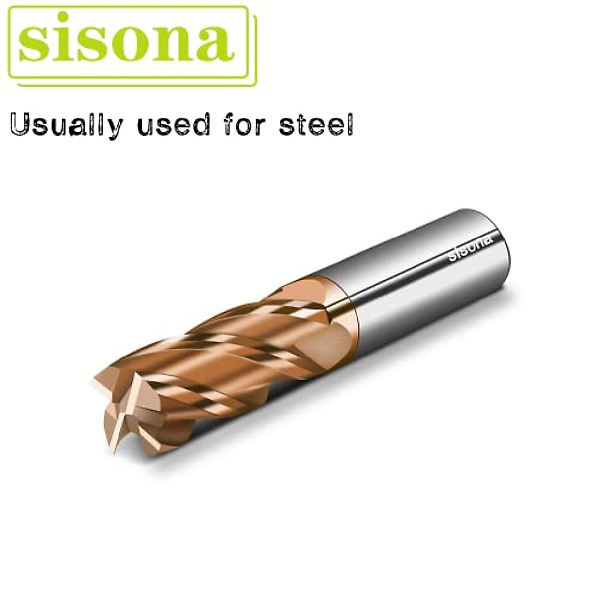 sisona 1/8" 3/16" 1/4" 5/16" 3/8" Carbide End Mills Set - Solid Carbide (Tungsten Carbide + Cobalt) - 5Pcs 4 Fulte CNC Mill Bits for Steel - TISIN Coated