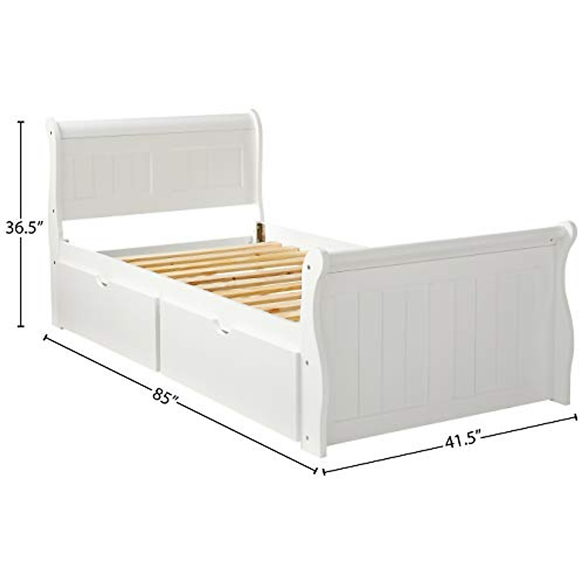Donco Kids 325-TW_505-W Sleigh Bed with Dual Underbed Drawers, Twin, White