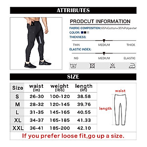 BROKIG Mens Gym Jogger Pants,Casual Slim Workout Sweatpants with Zipper Pockets Bodybuilding Athletic Pants(Black,M)