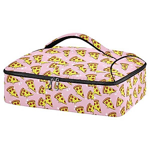 Kcldeci Insulated Thermal Food Carrier Insulated Casserole Carrier for Hot or Cold Food,Pizza Pattern Food Lovers Insulated Tote Bag for Potluck Cookouts Parties Picnic,Lasagna Lugger