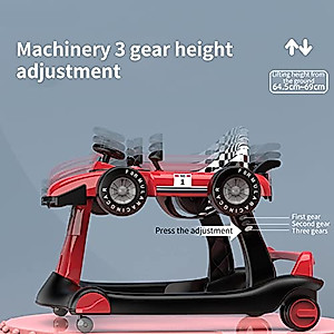 CAM2-KIDS 4-in-1 Baby Walker, Foldable Activity Walker with Adjustable Height & Speed, Music, Lights, Steering Wheel, Activity Baby Push Walker for Boys Girls Aged 6–18 Months (red)