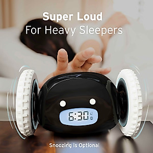 CLOCKY Extra Loud Alarm Clock for Heavy Sleepers on Wheels Rolls Runs Away Vibrating, Easy to Set Super Smart Snooze Digital Bed Shaker Alarm Clock Funny Gift for Adults Kids Teens Bedrooms (Black)