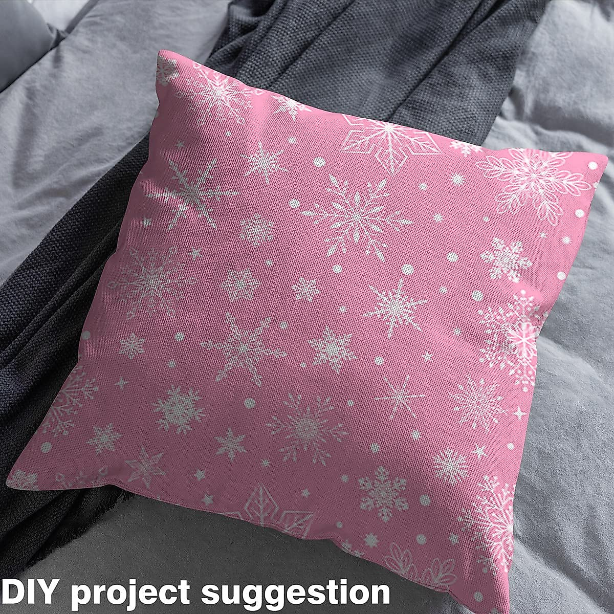 Snowflakes Print Fabric by The Yard Christmas Theme Winter Symbol Stars Fabric for Kids Boys Girls Dots Stripes Geometric Arts Crafts and Sewing Fabric for Quilting Sewing DIY Gift,2 Yards,Pink