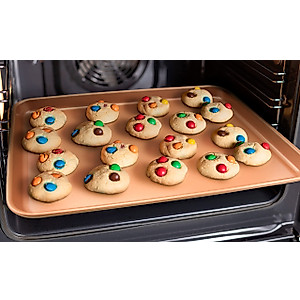 Eternal Living 16” Baking Sheet Pan Set of 2 Cookie Sheet and Toaster Oven Tray Heavy Duty, Copper (2)