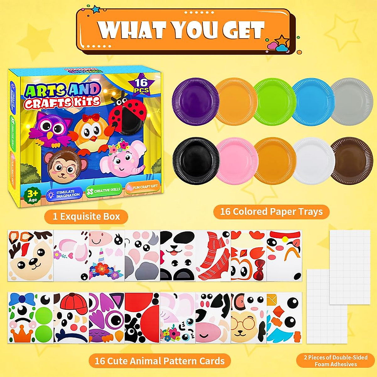 16 Pack Arts and Crafts for Kids, Toddler Crafts Animal Paper Plate Art Kit Gift for 3 4 5 6 Year Old Boys Girls DIY Kids Crafts for Birthday Party Favor Preschool Classroom Christmas Party Games