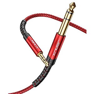 JSAUX 3.5mm to 6.35mm Stereo Audio Cable, 6.35mm 1/4" Male to 3.5mm 1/8" Male TRS Bidirectional Stereo Audio Cable Jack 4FT for Guitar, iPod, Laptop, Home Theater Devices, Speaker and Amplifiers-Red