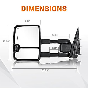 Siziom Switchback Towing Mirrors, for 2014-2018 Chevy Silverado Mirror, GMC Sierra Power Heated Turn Signal Backup Light Manual Telescoping Mirrors Pair Set Paint White