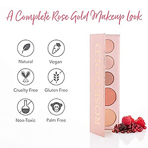 100% PURE Rose Gold Makeup Palette All in One Compact 3 Eyeshadow, Blush, Face Highlighter, Fruit Pigmented Natural Warm Metallic Shimmer for All Skin Types - Vegan (Glowy Rose Gold Metallics)