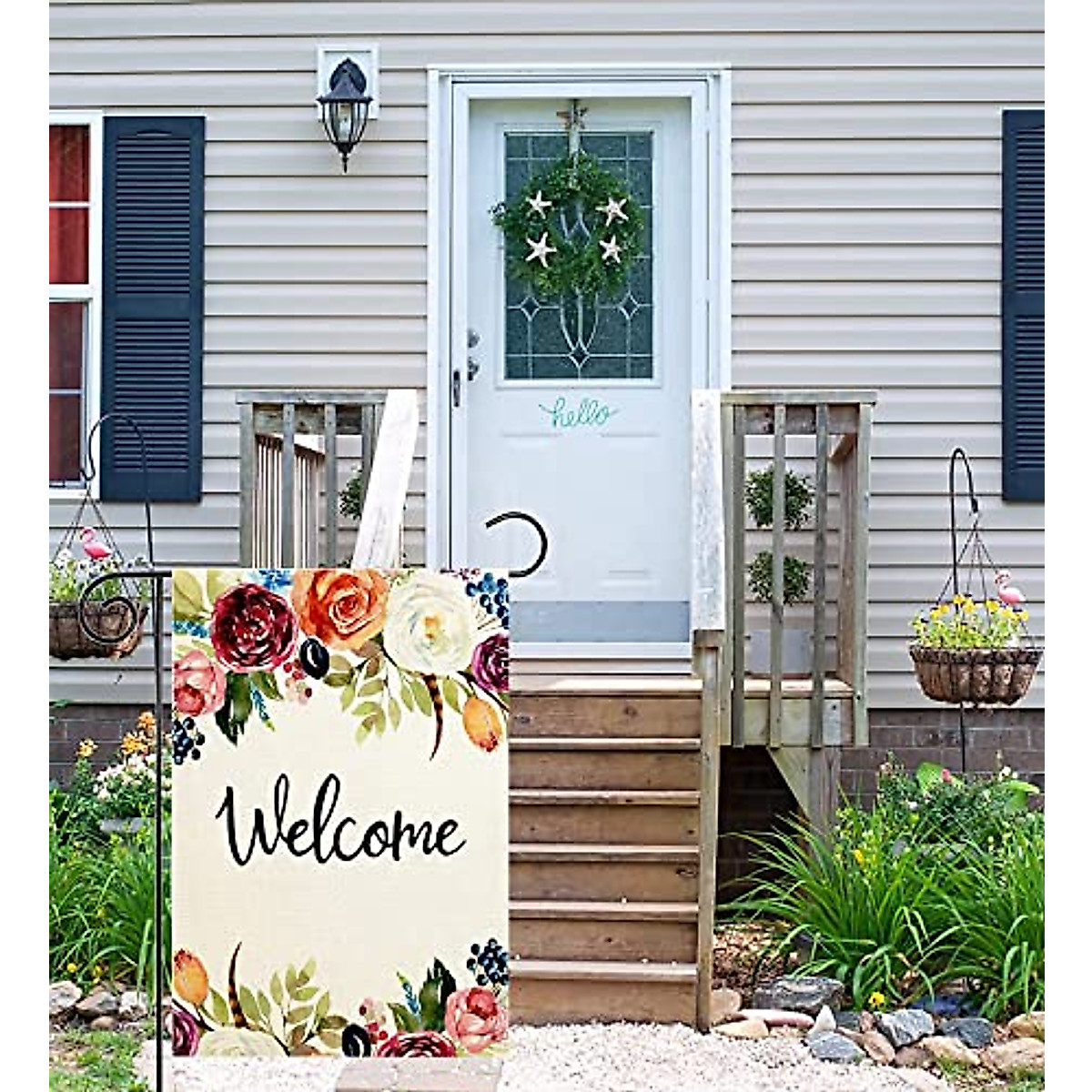 Guaikeai Floral Flower Blossom Welcome Garden Flag 12 x 18 Inch Double Sided Outside Decor for Home Yard Farmhouse