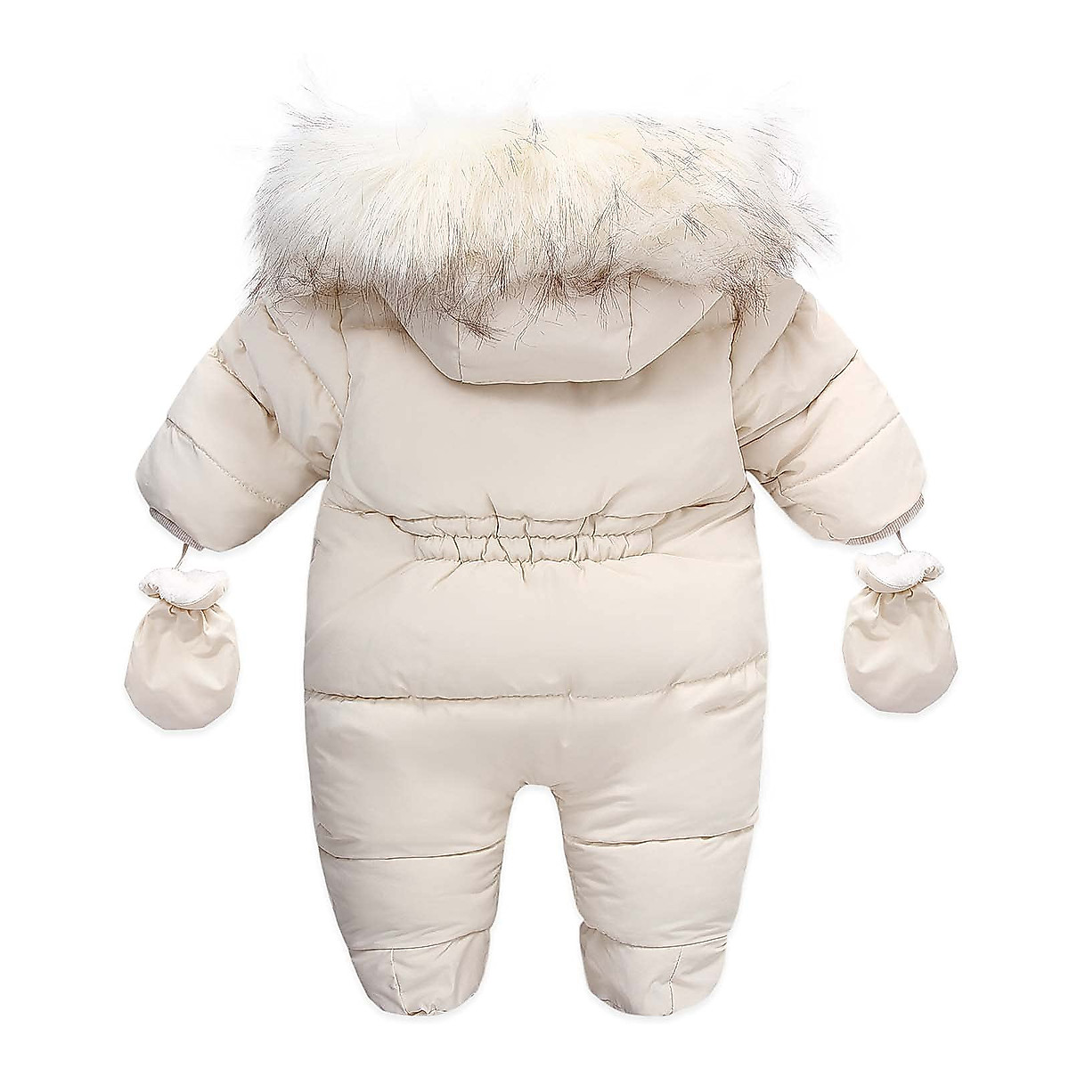 Tengoait Infants Girls Spring Fleece Pram Snow Suits Baby Boy Christmas Hooded Wearing Coat Unisex Baby Cartoon Mittens Onesie Winter Outwear Footie Beige for 12-18 Months M(10)