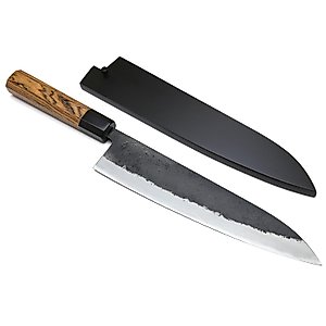 Yoshihiro Japanese High Carbon White Steel #2 Nashiji Gyuto Chefs Knife with Cocobolo Wood Handle (9.5'' (240mm))
