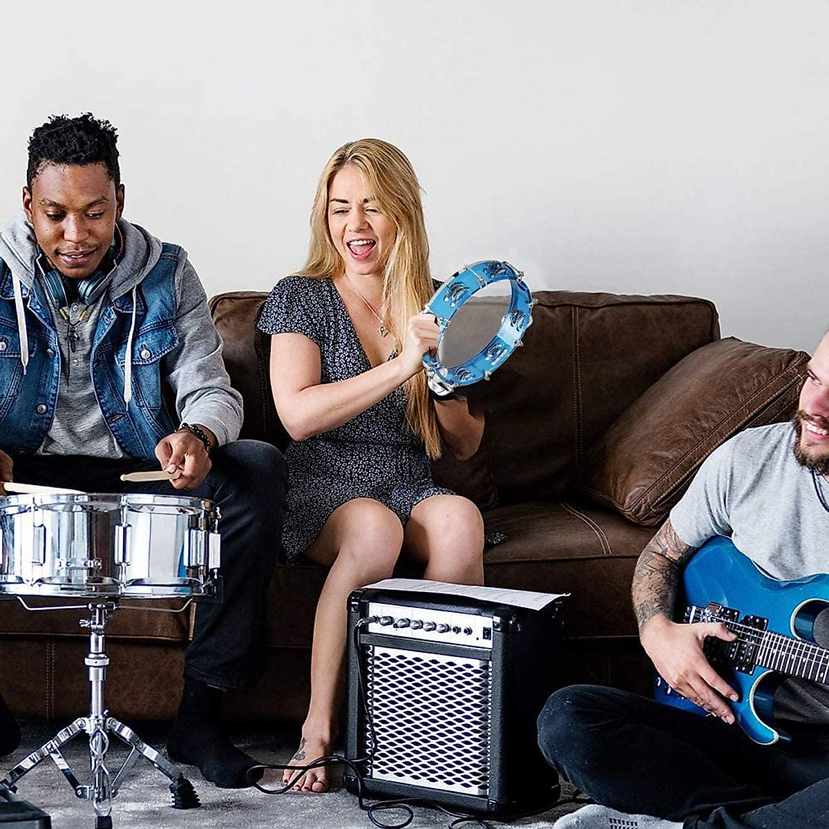 Vilihkc Tambourine Adjustable Tone Hand Drum Double Row Metal Jingles Hand Bell Performance Level Handheld Percussion