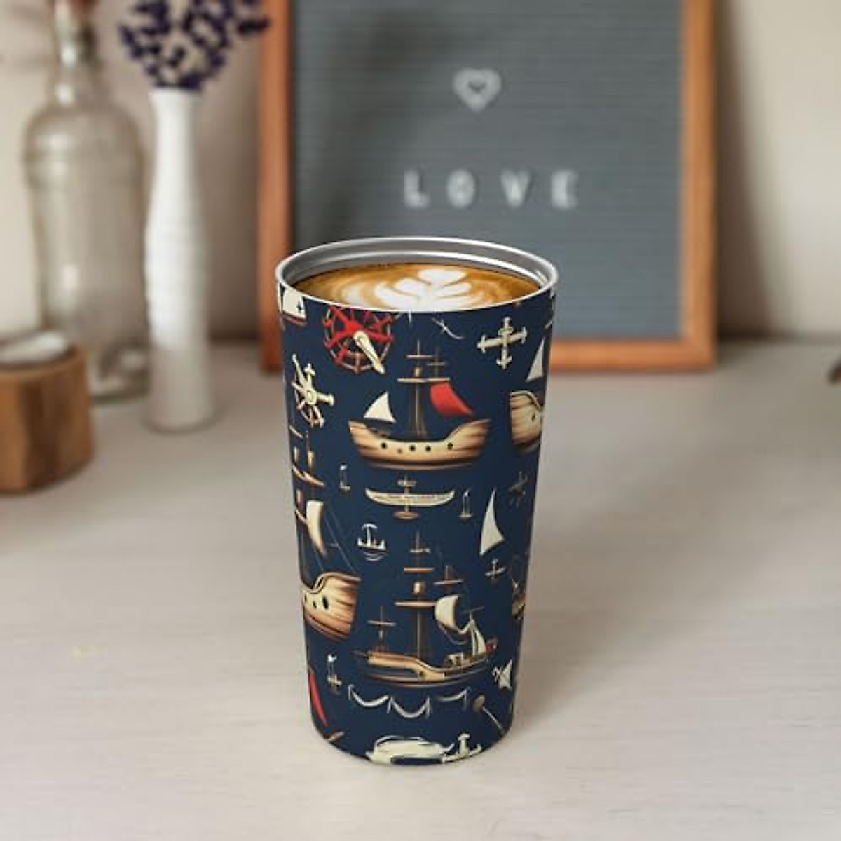 WANGZHAO Nautical Sailing Pirate Print Double Wall Stainless Steel Vacuum Insulated Tumbler Cup Home Thermal Cup