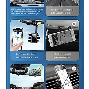 JaWaSto 360° Rear View Mirror Phone Holder for Car - Rotatable & Retractable Car Phone Holder Mount & Handsfree Phone Cradle - Easy to Install Adjustable Universal Phone Holder for All Smartphones