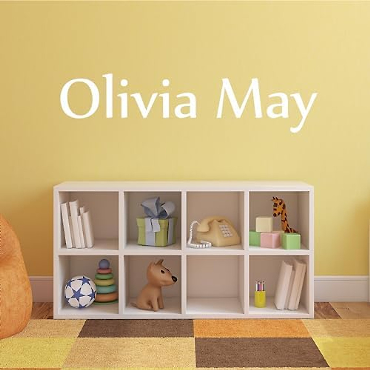 Fancy Cursive Single Personalized Custom Name Vinyl Wall Art Decal Sticker 28" W, Girl Name Decal, Girls Name, Nursery Name, Girls Name Decor, Girls Bedroom Decor, PLUS FREE 12" WHITE HELLO DOOR DECAL