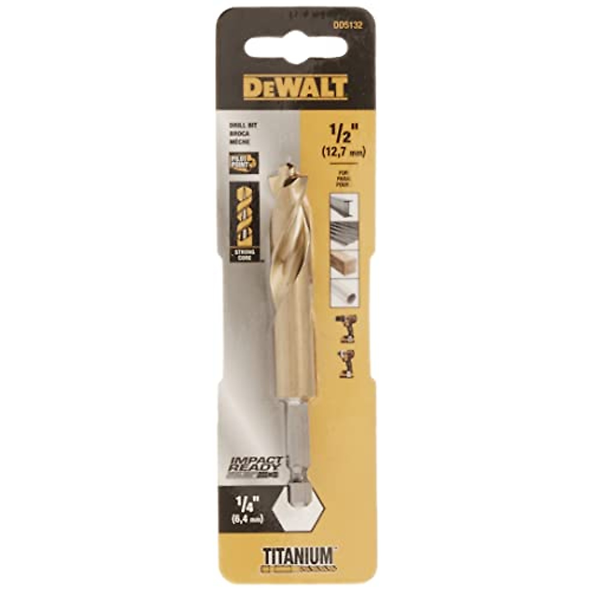 DEWALT Drill Bit, Impact Ready, Titanium Nitride Coated, 1/2-Inch (DD5132)